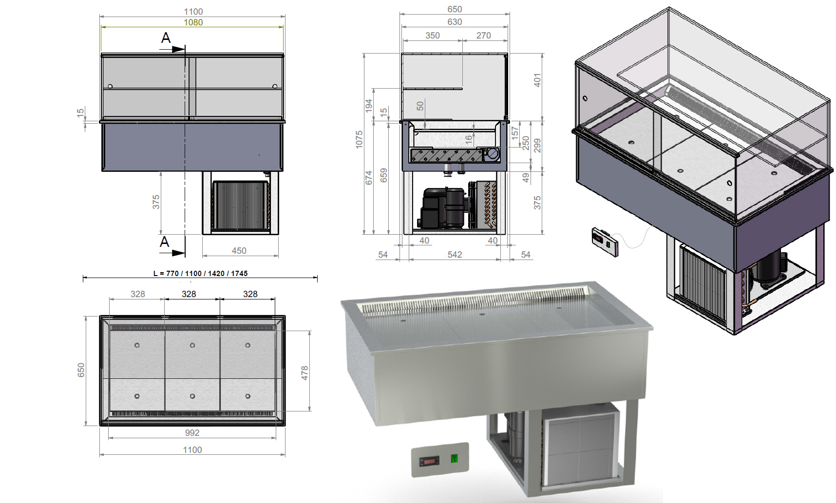 Vitrine réfrigérée encastrable sur mesure | comptoir ventilé extra-plat